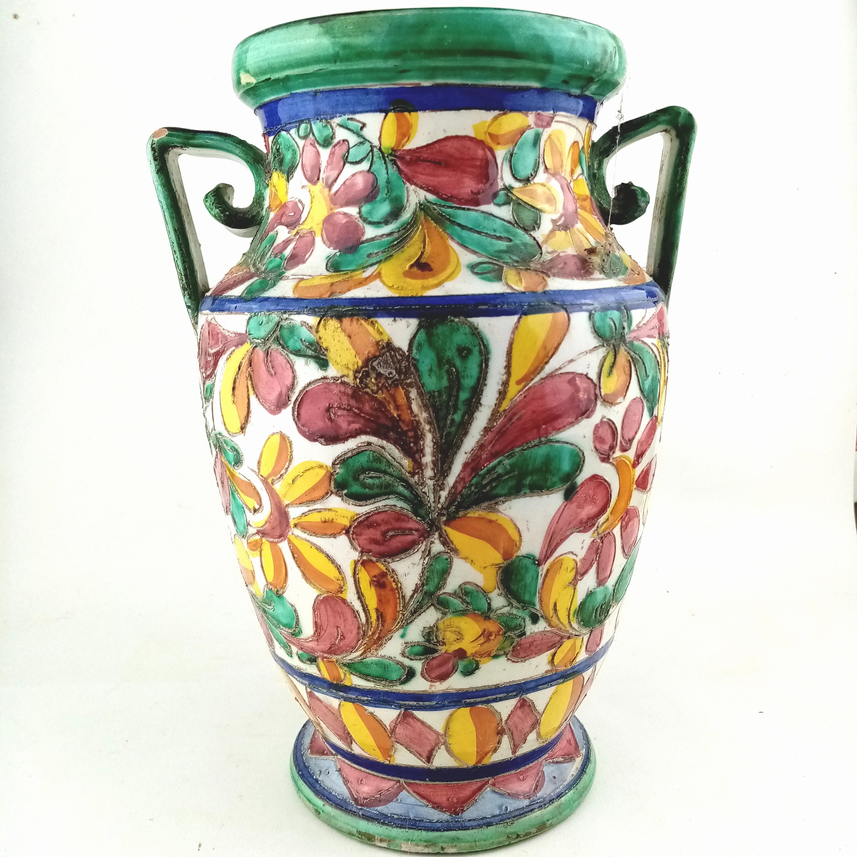 Vintage Italian Sgraffito Incised Vases, Sgraffito Decorated, Colourful ...
