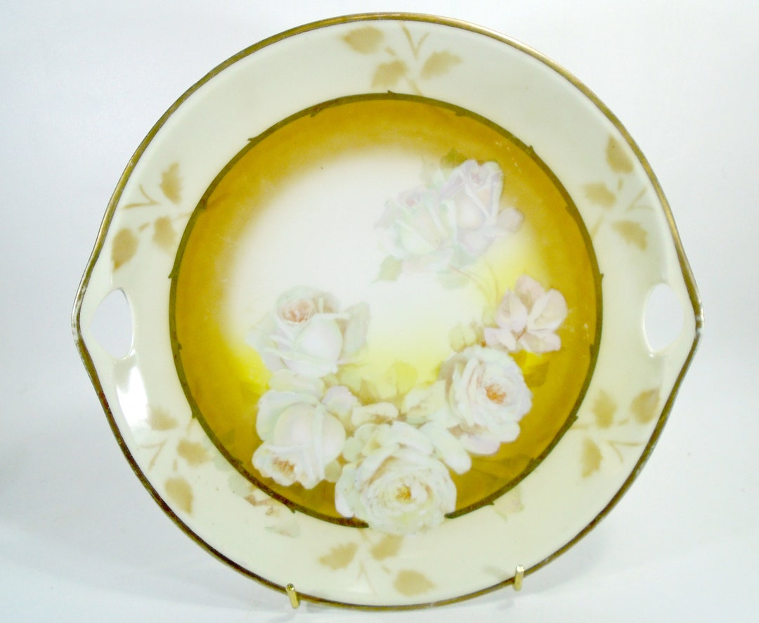 Vintage Three Crowns China Cabinet Plate, Hand Painted White Roses ...