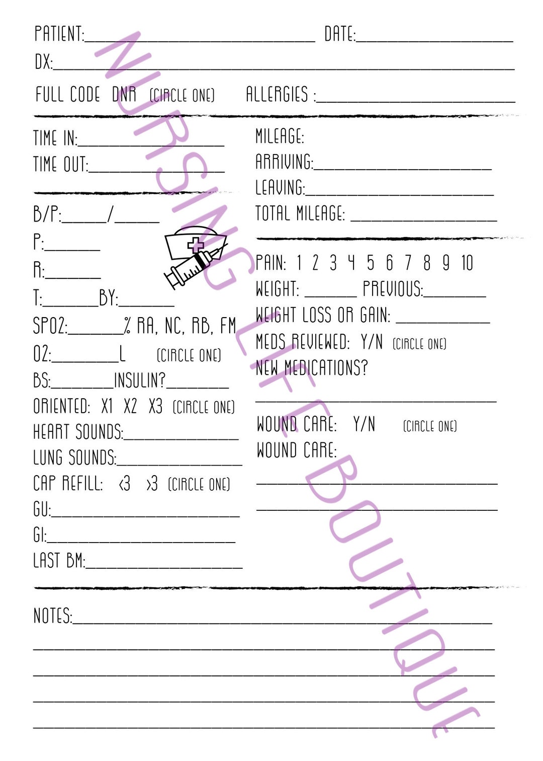 Home Health Patient Sheet - Etsy