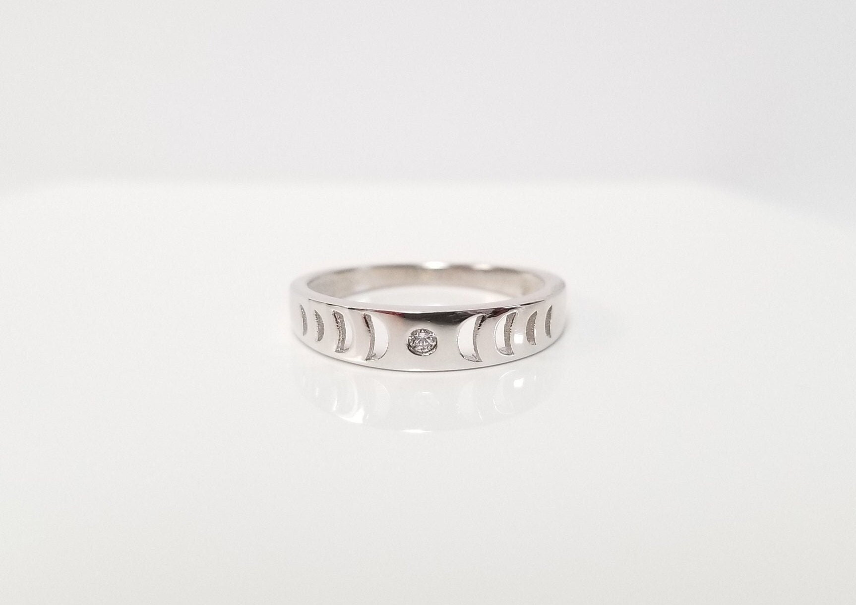 Moon Phases Ring CZ Diamond // Stackable Adult or Child's - Etsy
