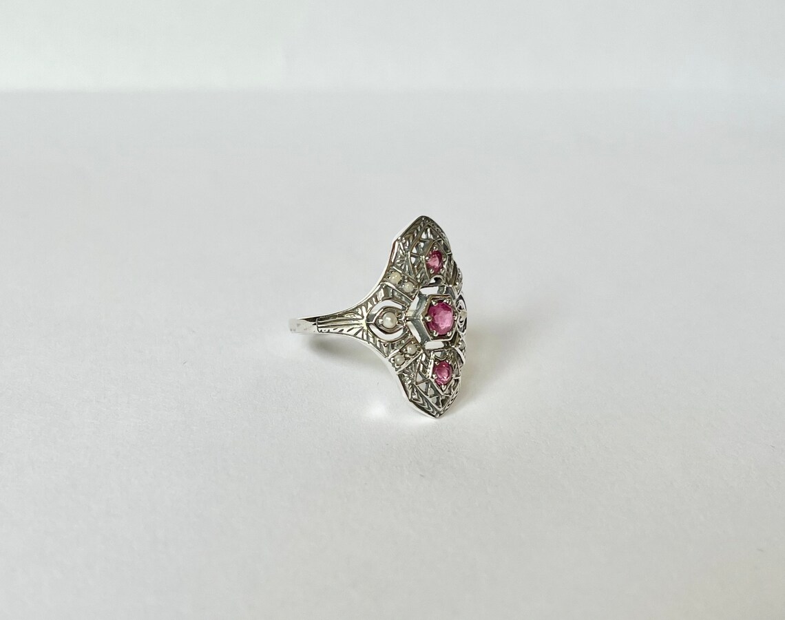 Antique Ruby Filigree Ring // Genuine Ruby. Solid Sterling - Etsy
