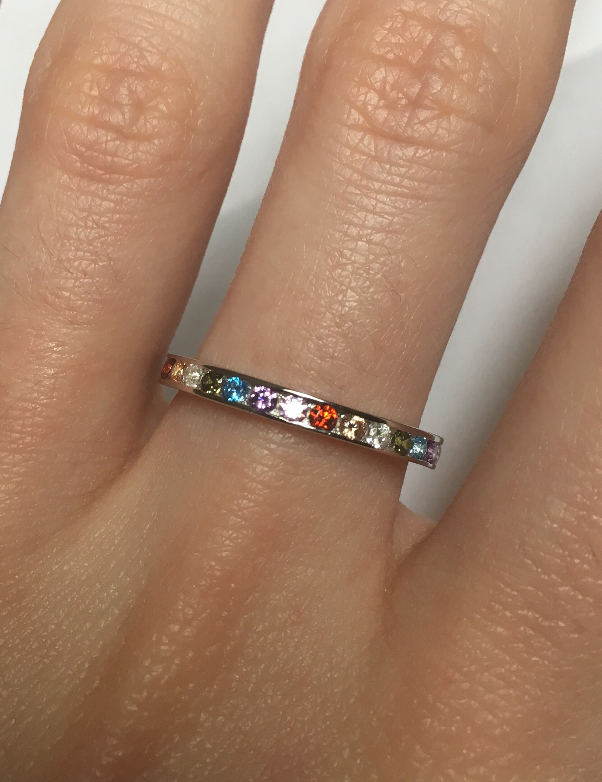 Pride Rainbow Eternity Ring // Rainbow Wedding Band Solid 925 - Etsy