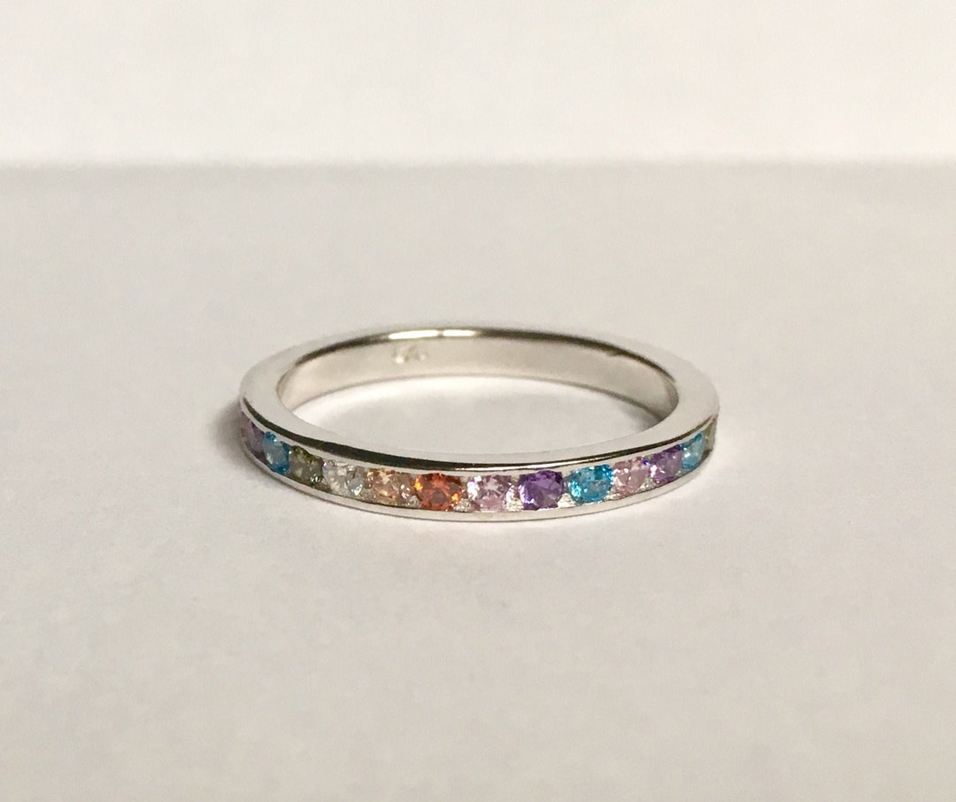 Pride Rainbow Eternity Ring // Rainbow Wedding Band Solid 925 - Etsy