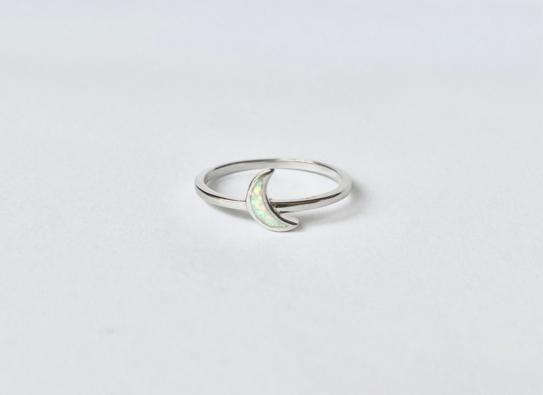 Opal Moon Ring // Solid 925 Sterling Silver. Moon and Stars Mood Ring ...