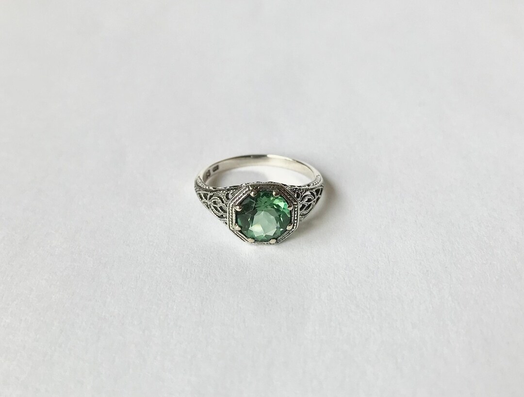 Vintage 1 Ct Emerald Topaz Ring // Solid Sterling Silver. Retro Art ...
