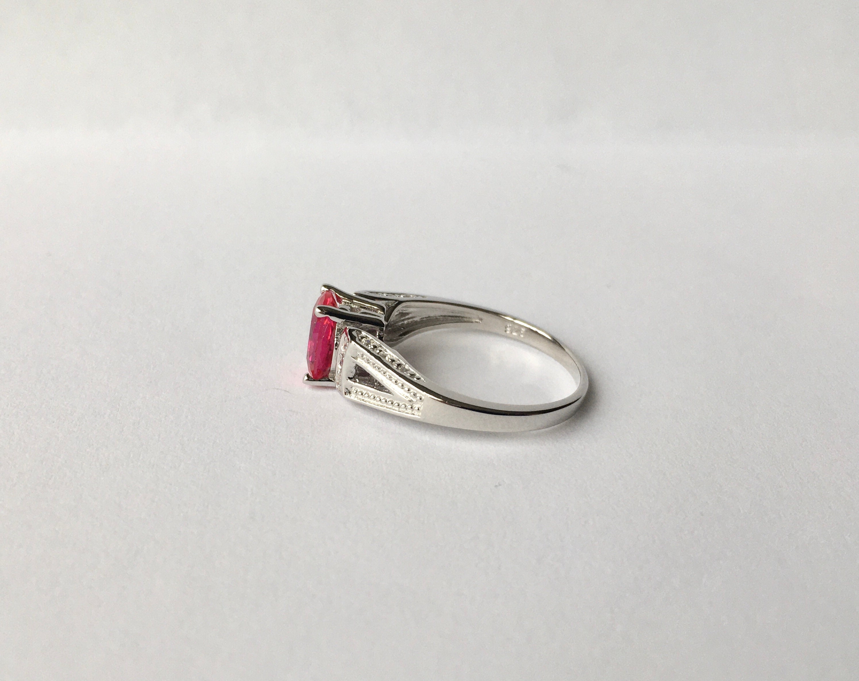 Ruby Engagement Ring // Solid Sterling Silver. Lab Created - Etsy