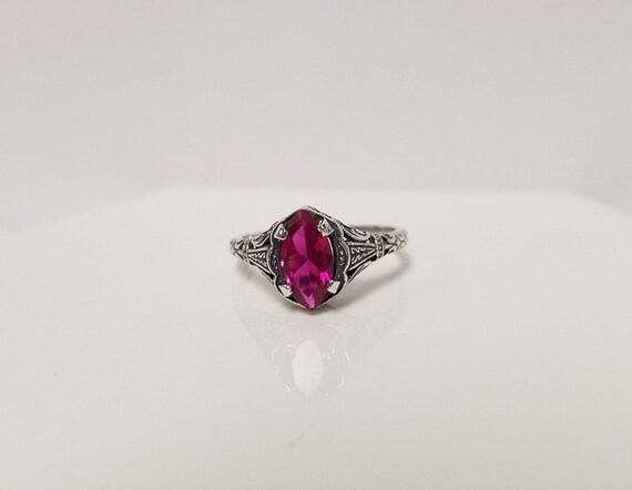 Marquise Ruby Engagement Ring // Solid Sterling Silve… - Gem
