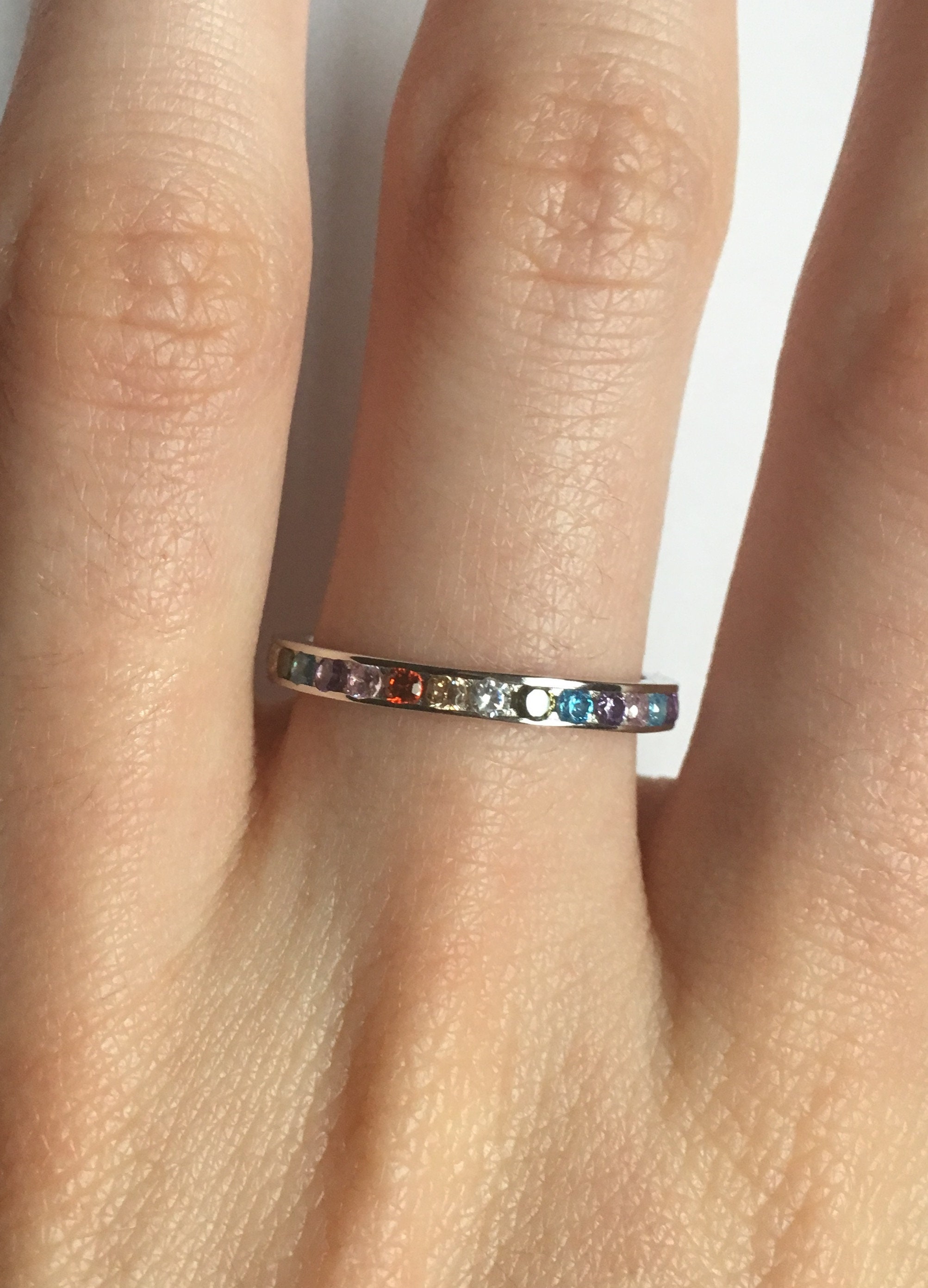 Pride Rainbow Eternity Ring // Rainbow Wedding Band Solid 925 - Etsy