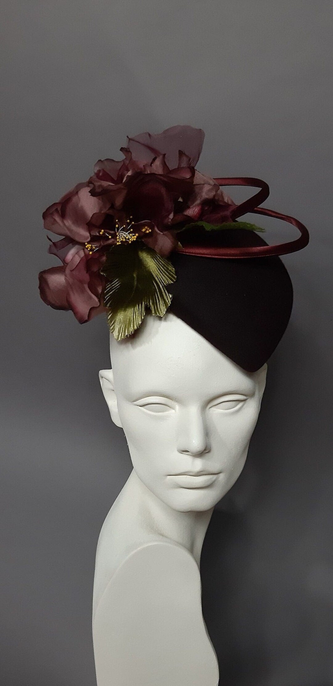 Dark Brown Felt Beret Percher Fascinator With Silk Flower, for Wedding ...