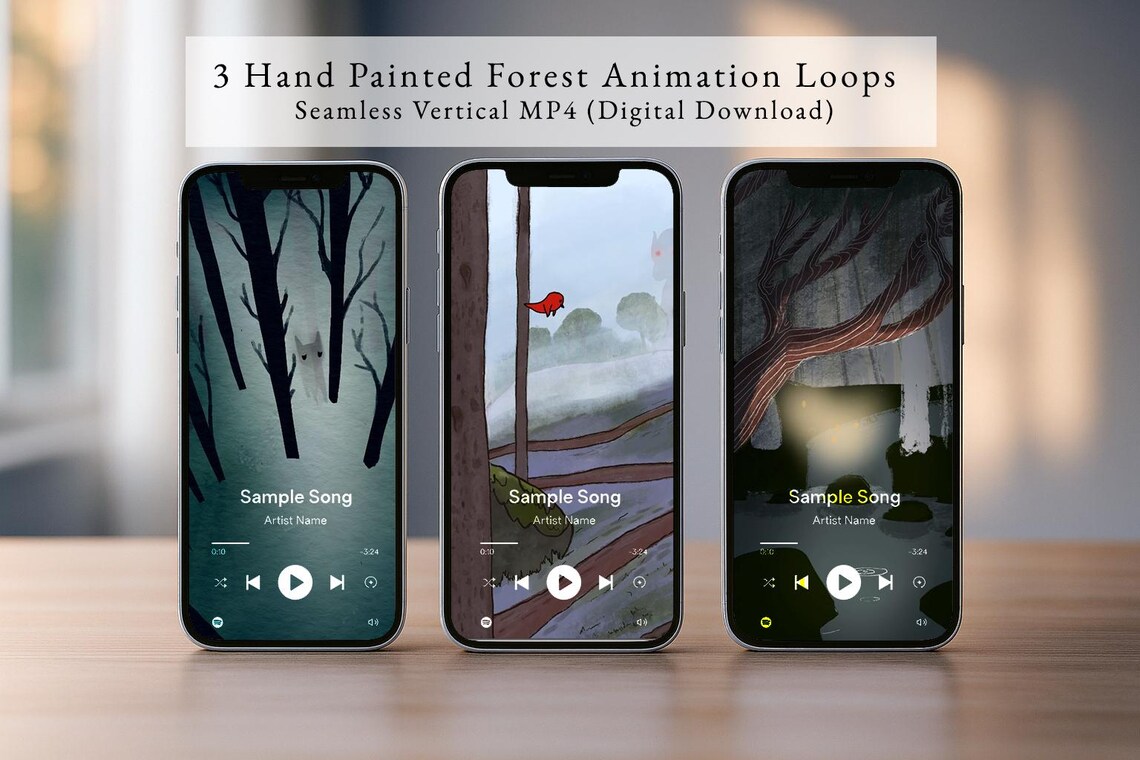 Hand Painted Forest Animation Loops | Seamless Vertical MP4 (digital ...