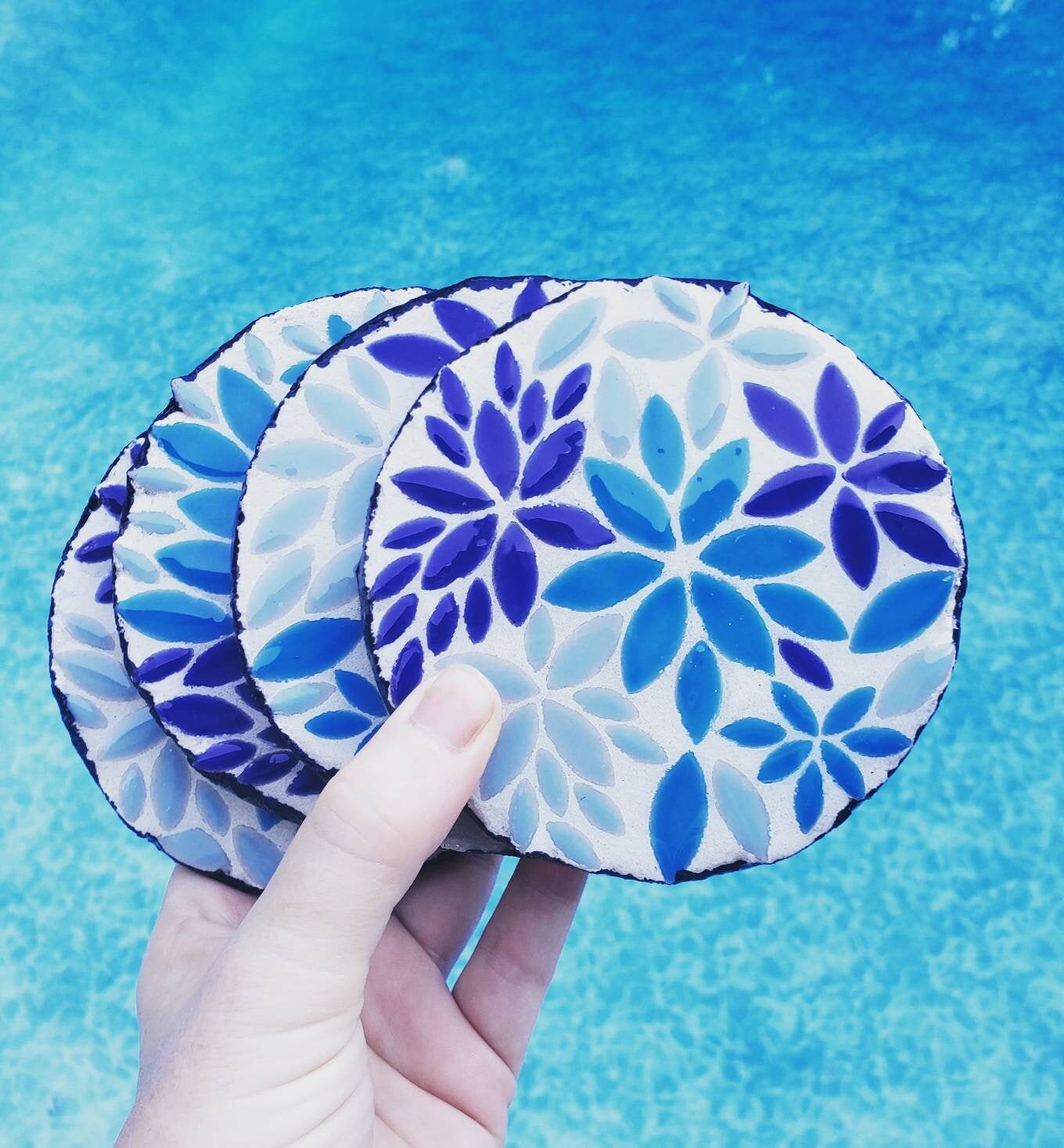 Blue and White Mosaic Coasters Wooden Coasters Set of 4 - Etsy Canada