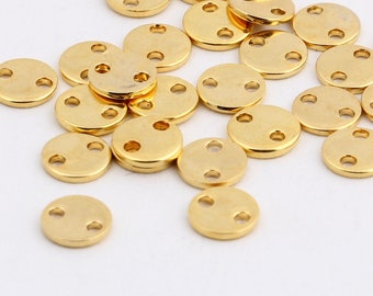 12 Mm Gold Disc,24k Shiny Gold Disc, Stamped Disc, Coins, Two Holes ...