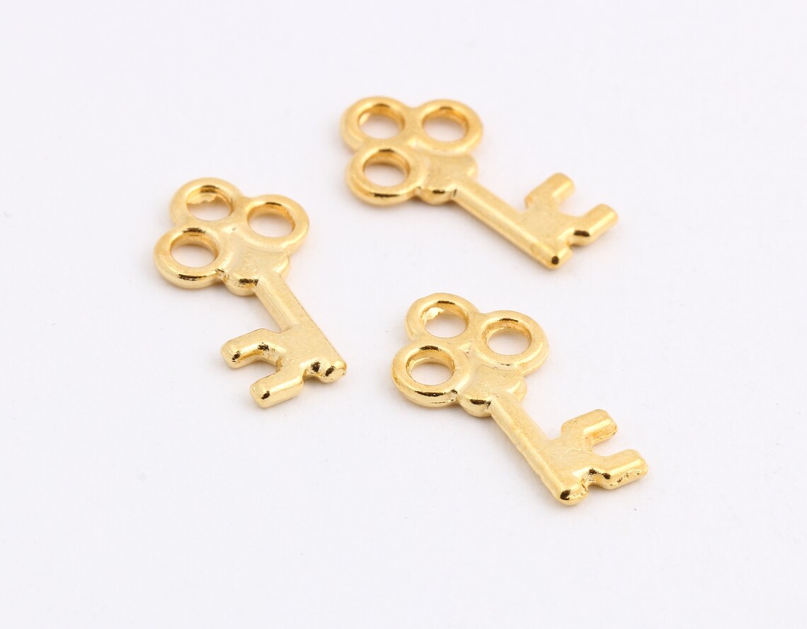 Gold Tiny Key , 10 Pcs 24k Shiny Gold Plated Key Charms , Key Pendant ...