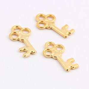 Gold Tiny Key , 10 Pcs 24k Shiny Gold Plated Key Charms , Key Pendant ...