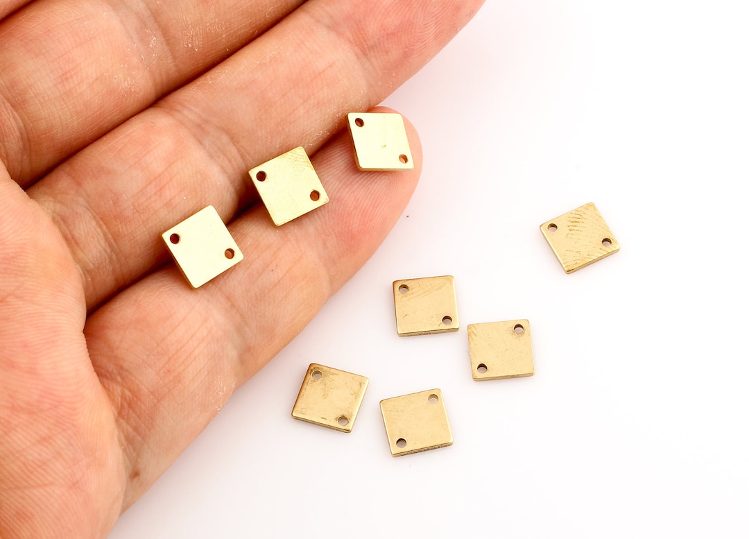 Brass Square Charm, 20 Raw Brass Square Charms, 2 With 2 Holes 8 Mm,ds ...