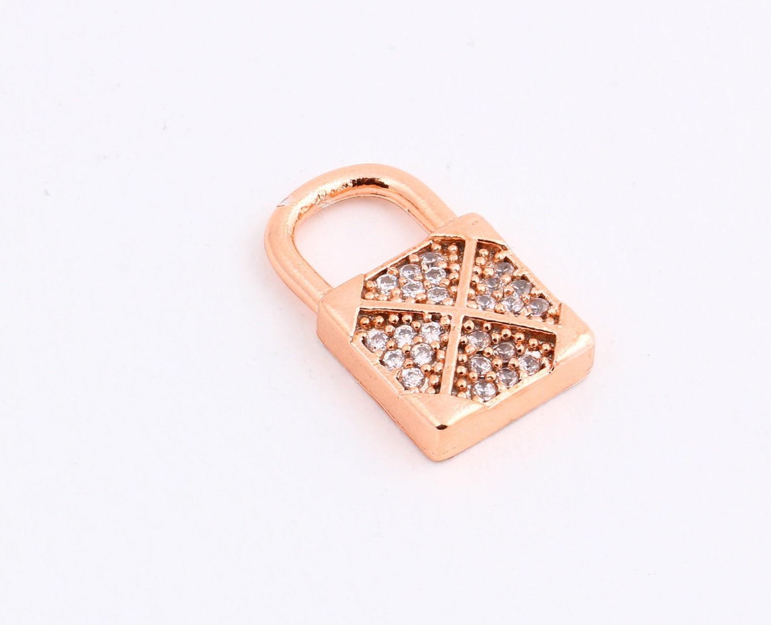 1 Pcs Rose Gold Lock Pendant, Cz Jewelry,rose Gold Pendant, Rose Gold ...