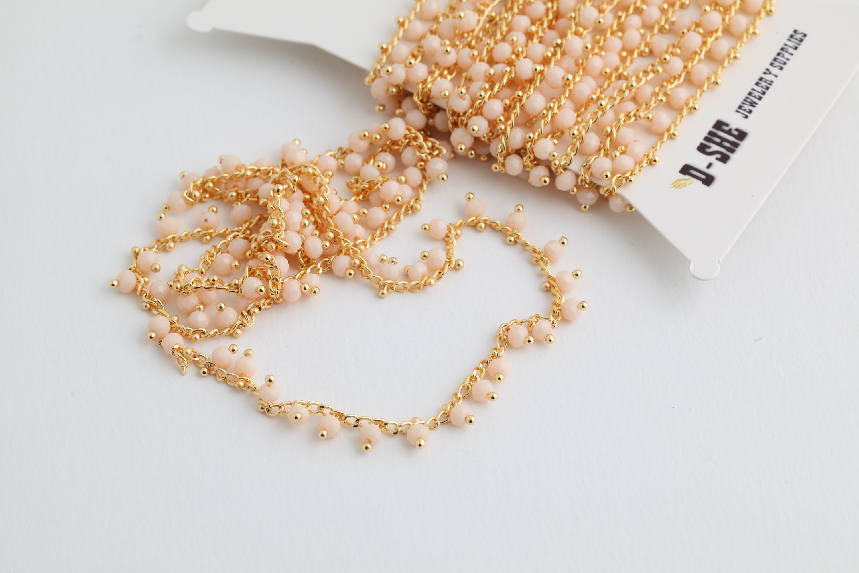 3,3 Feet Gold Plated Crystal Chains, Beaded Chains, Rosary Bead Chains ...