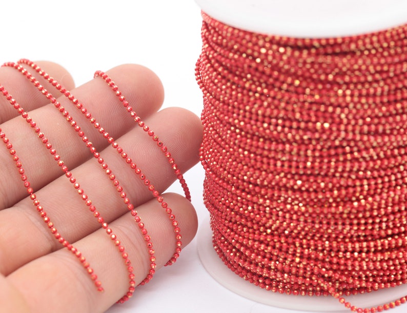 16.5 Feet 1.3mm Red Gold Brass Faceted Ball Chain, Red Chain - Ball ...