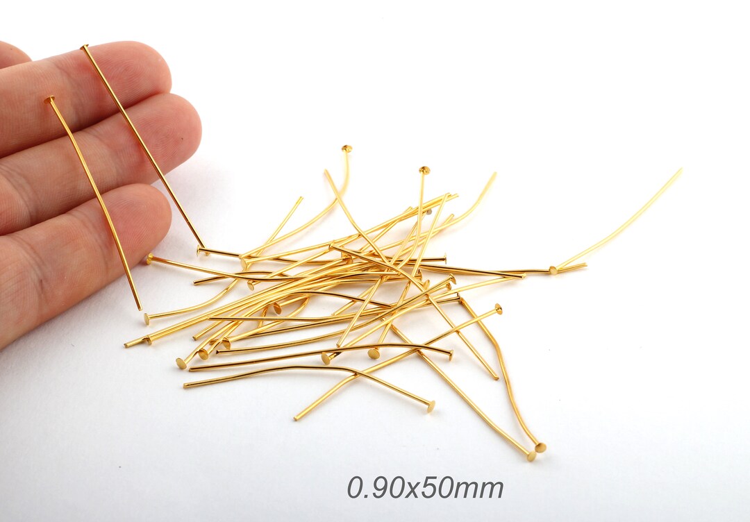 25 Pcs 0,90x50 Mm 24k Shine Gold Plated Head Pin , Head Pin , Gold ...
