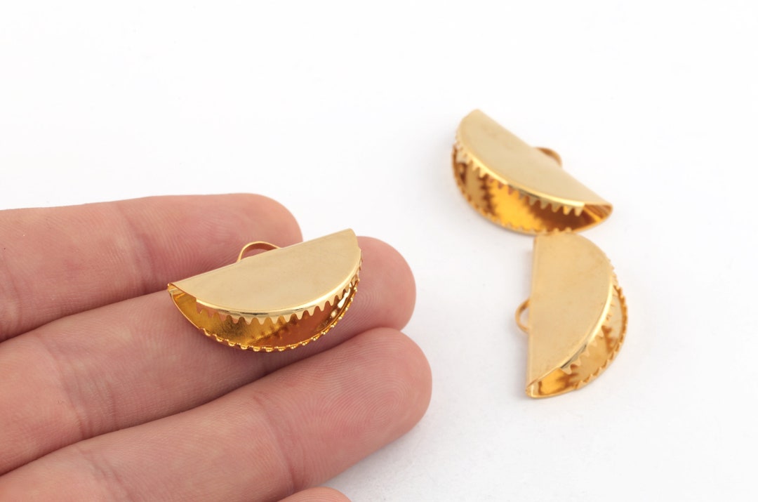 6 Pcs 25mm 24k Shiny Gold Plated Ribbon Clasp , Cord End , Tassel Clasp ...