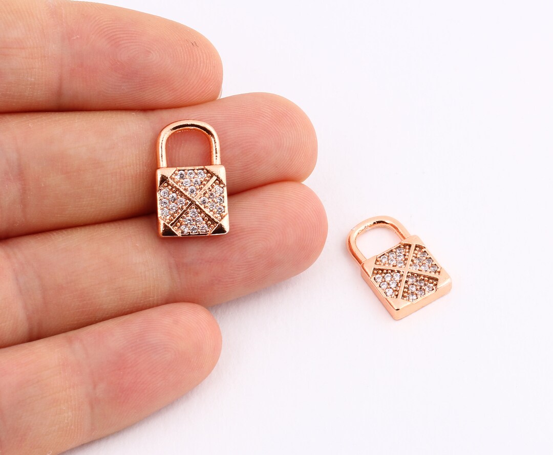 1 Pcs Rose Gold Lock Pendant, Cz Jewelry,rose Gold Pendant, Rose Gold ...
