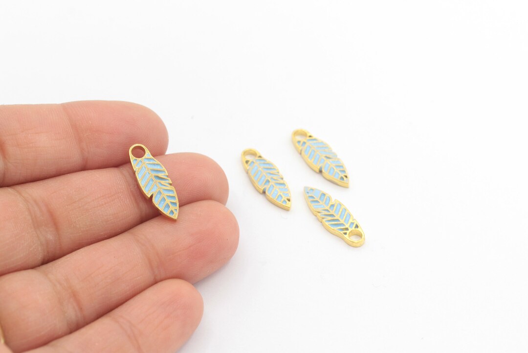 Tiny Gold Leaf Charms , 1 Pcs 24k Shiny Gold Plated Enameled Leaf ...