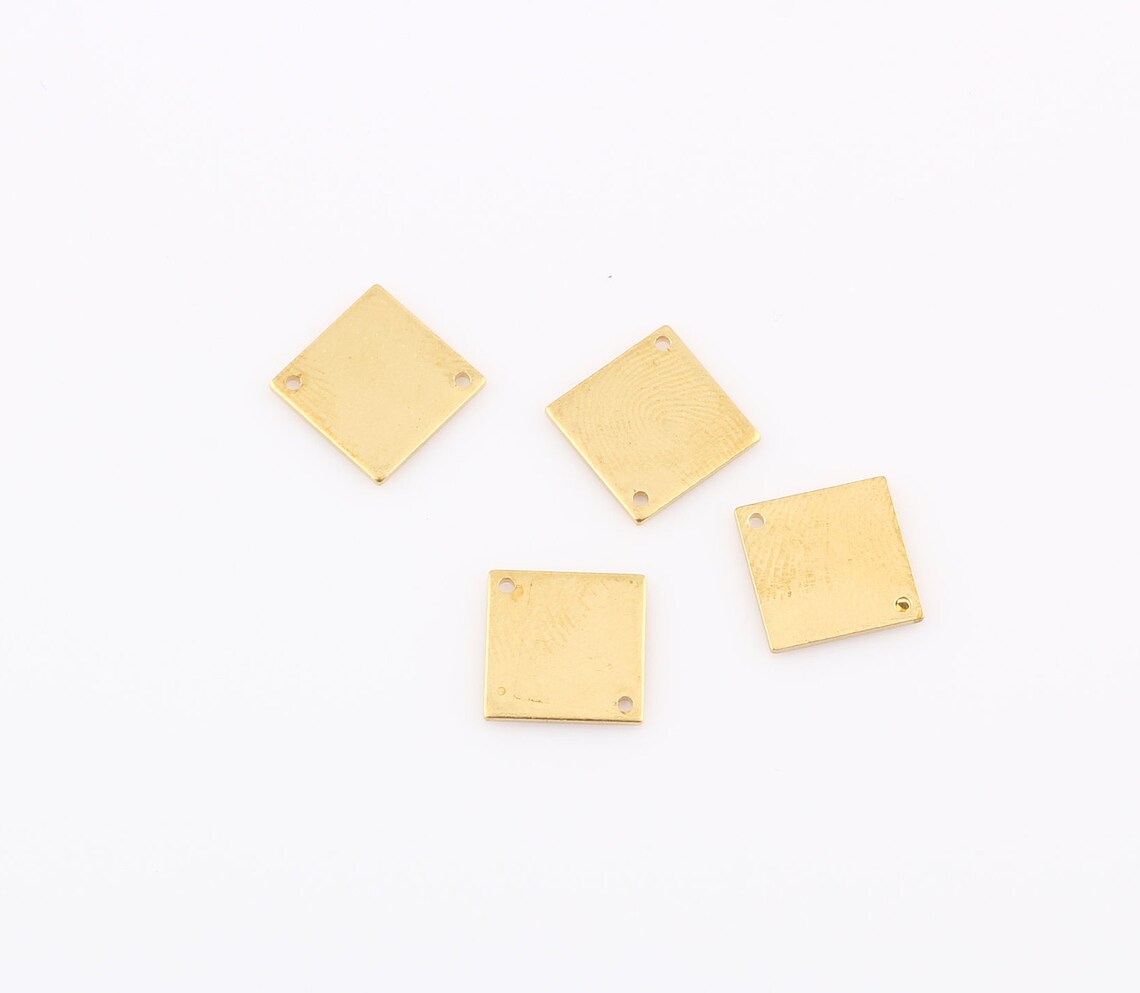Brass Square Charm, 20 Raw Brass Square Charms, 2 With 2 Holes (12mm ...