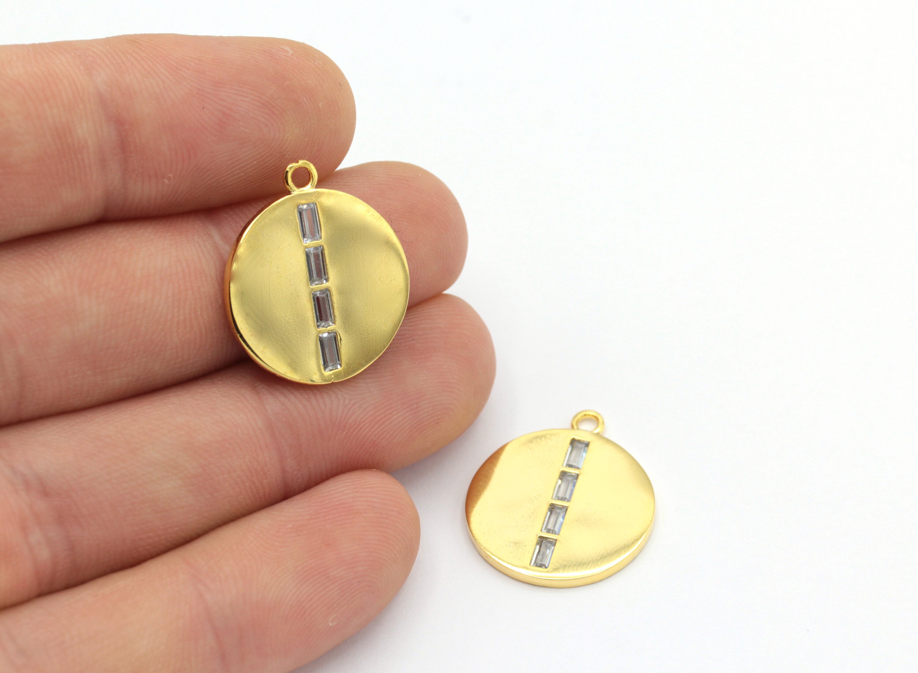 1 Pcs Zircon Round 24k Shiny Gold Charms Micro Pave Charms | Etsy