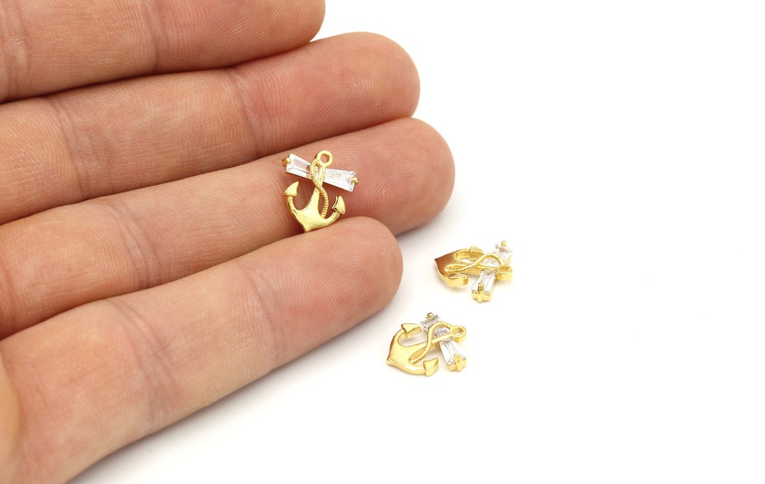 12x13mm 24k Shiny Gold Plated Anchor Pendant, Pave Anchor , Micro Pave ...