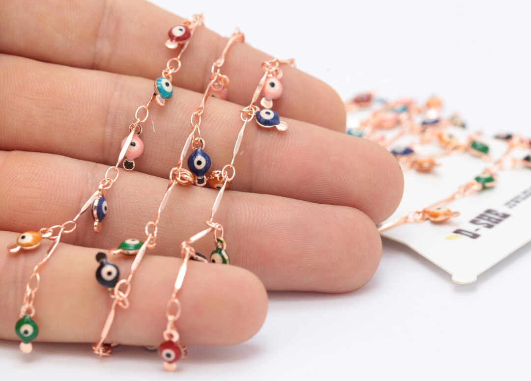 3.3 Feet Rose Gold Evil Eye Chains, Circle Chains , Drop Bar Chains ...