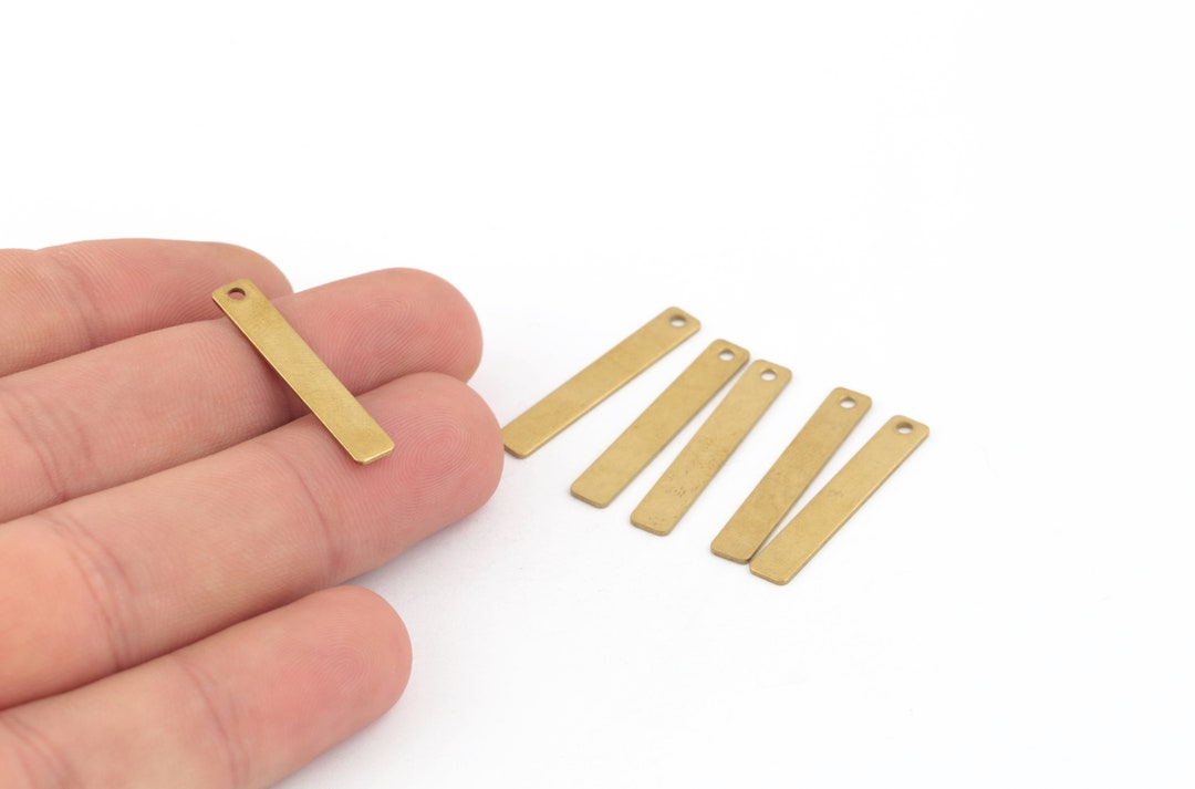 12 Pcs 5x30mm Raw Brass Nameplate Bar Charms, Rectangle Nameplate Bar ...