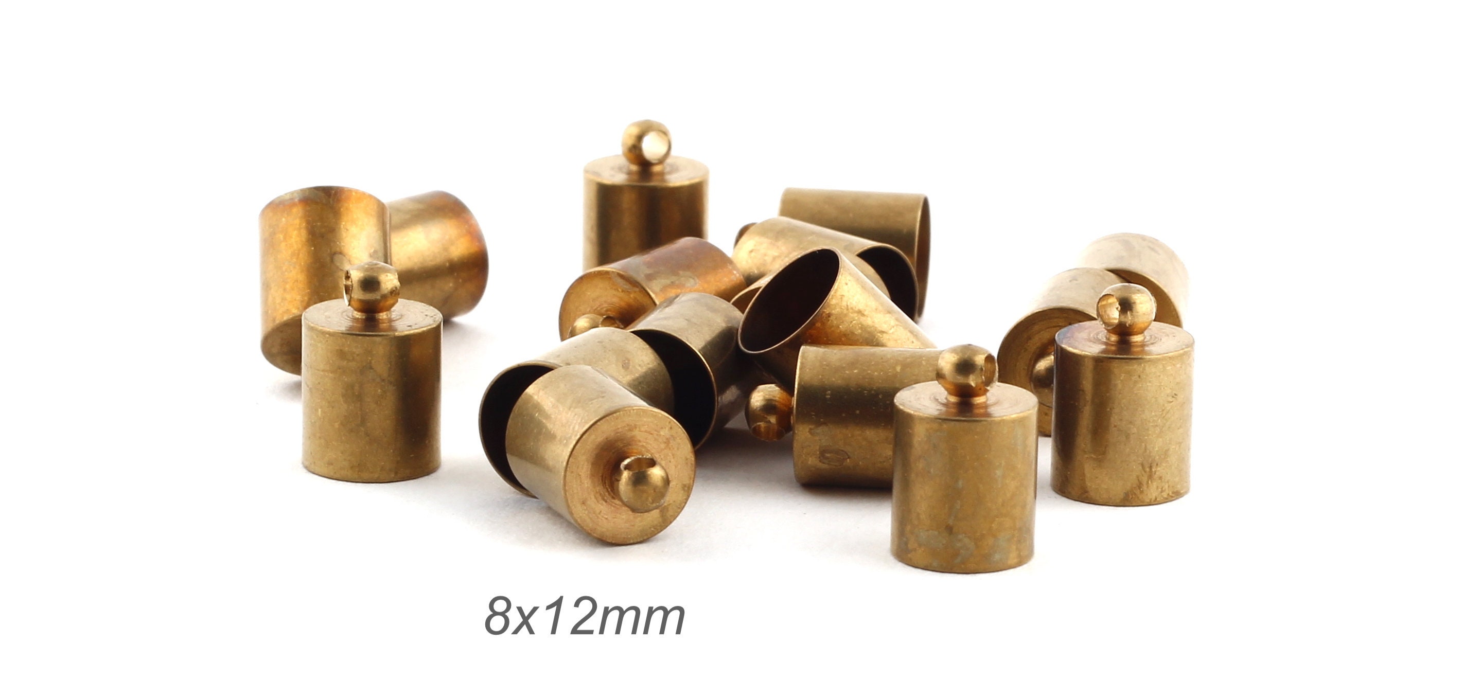 12 Pcs 8x12mm Raw Brass End Cap , Solid Brass End Cap , Cord End , Tube ...