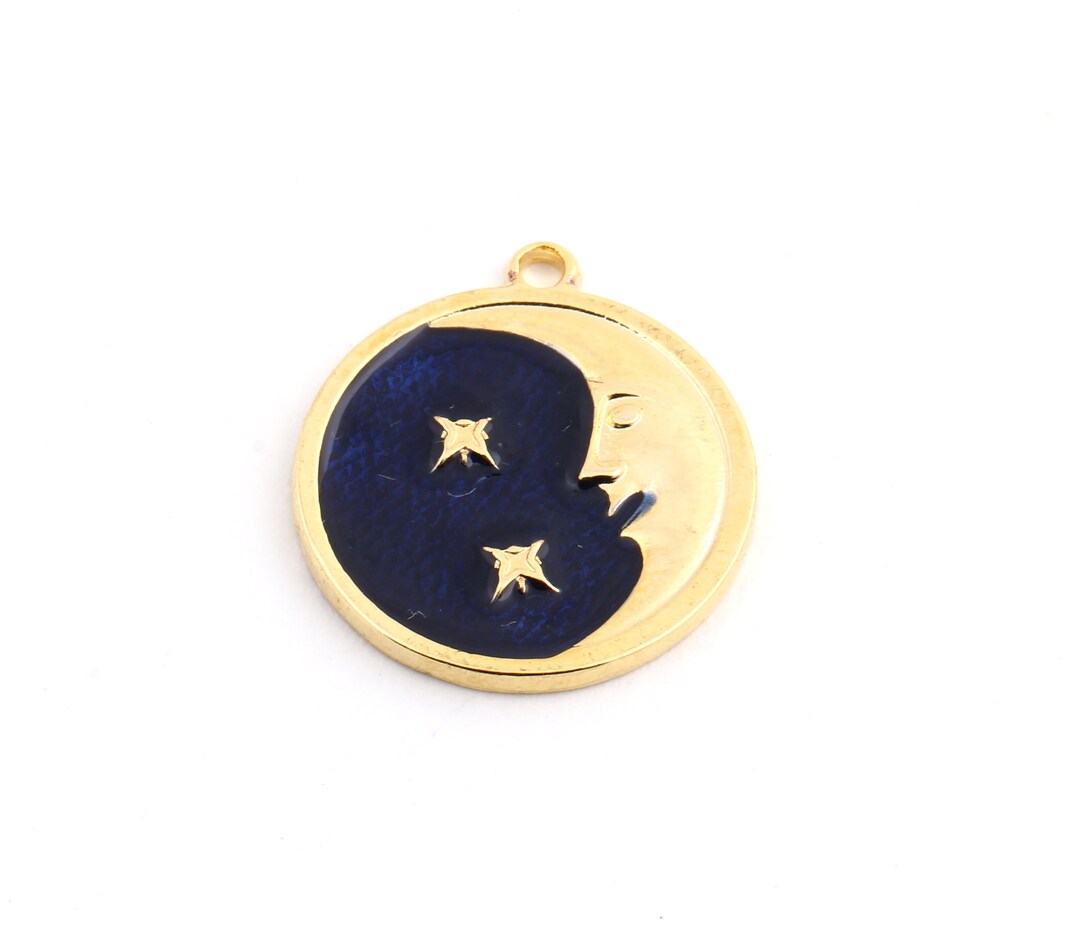 Gold Moon Medallion , 24k Shiny Gold Plated Moon Pendant , Medallion ...