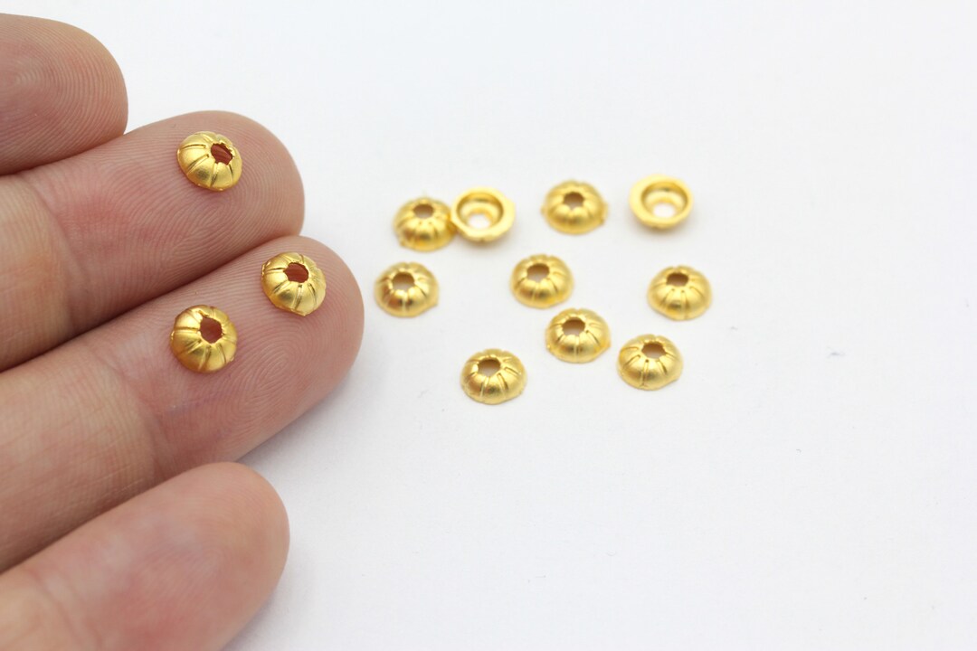 20 Pcs 24k Matt Gold Plated End Cap, Tiny End Cap, Round End Cap ...