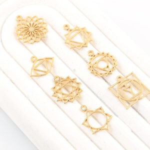 7 Chakra Charm Set Symbol, Gold Plated Yoga Pendant, Energy Wheel Charm ...