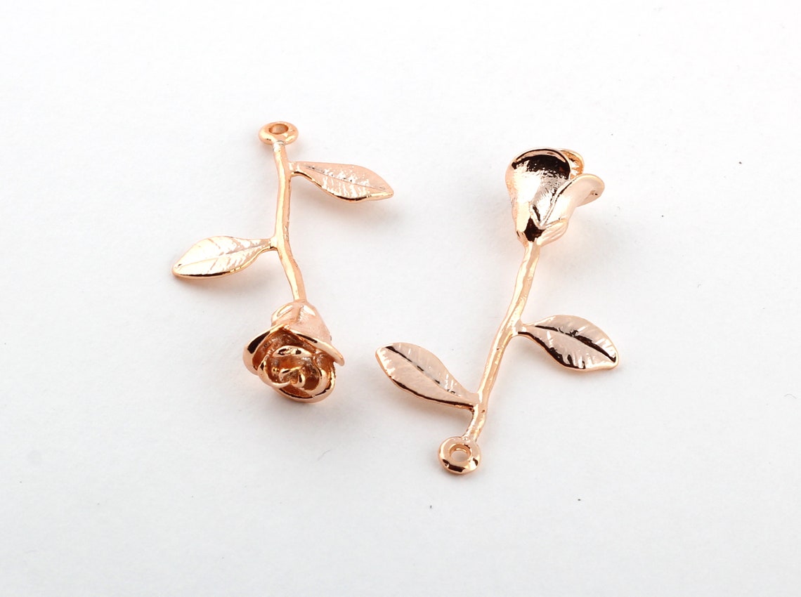 2 Pcs 24k Rose Gold Plated Rose Pendant Rose Findings Rose - Etsy