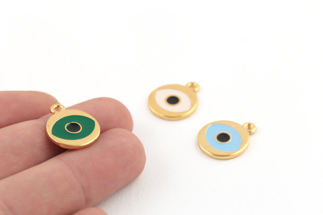 16x20mm 24k Shiny Gold Plated Evil Eye Charms, Enamel Evil Eye Charms ...