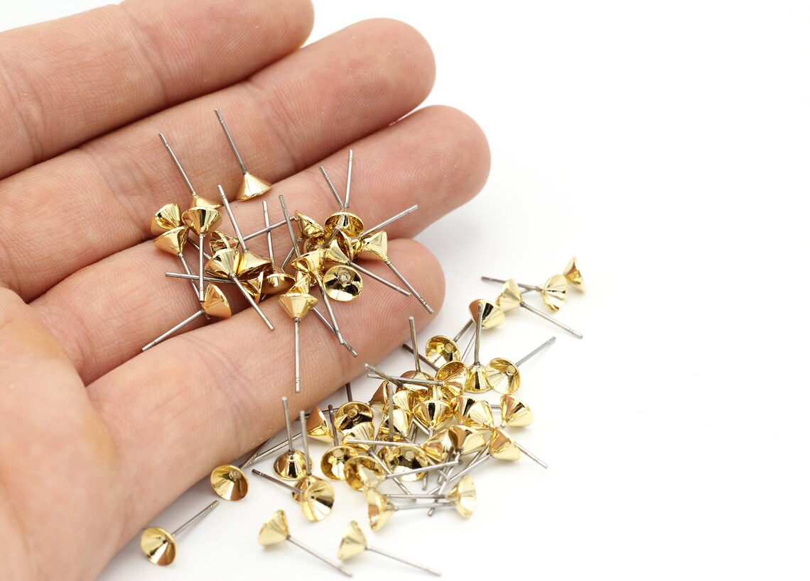 10 Pairs Stainless Steel Earring Posts, 24k Gold Ball Ear Pad, Gold ...