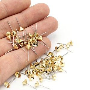 10 Pairs Stainless Steel Earring Posts, 24k Gold Ball Ear Pad, Gold ...