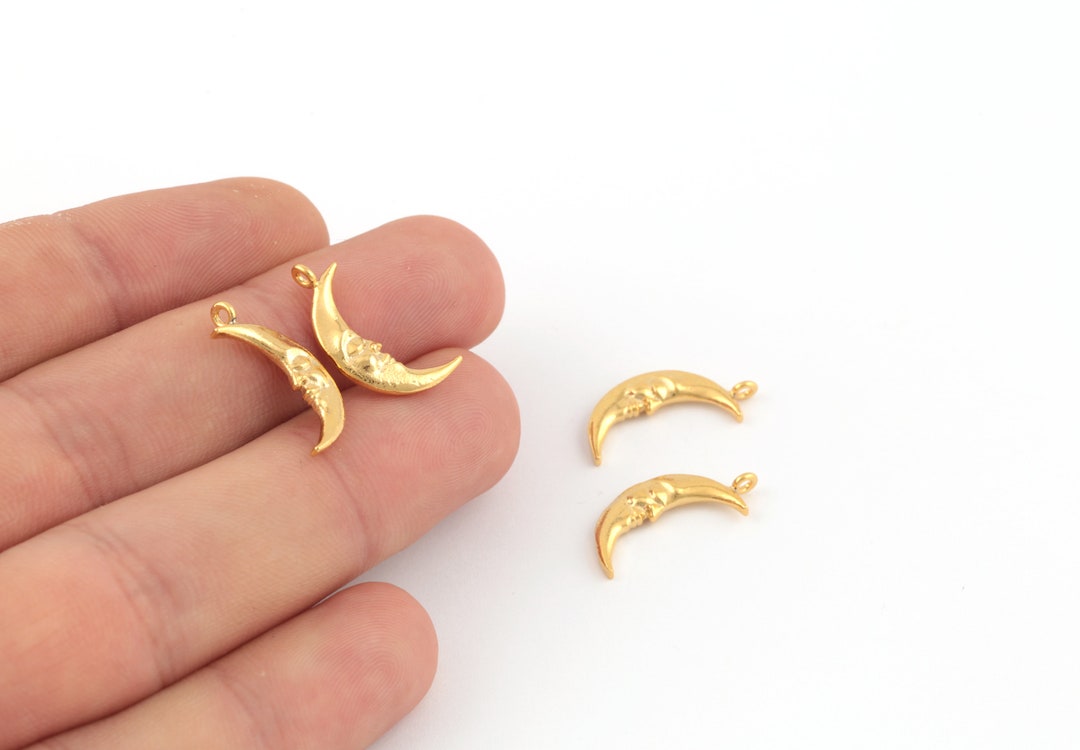 9x21mm Moon Face Charms, 24k Shiny Gold Plated Necklace Pendant , Tiny ...