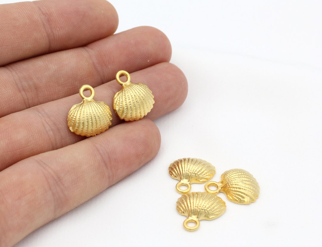16x17mm Shell Pendant With 24k Matt Gold Plated Rim, Natural Seashell ...