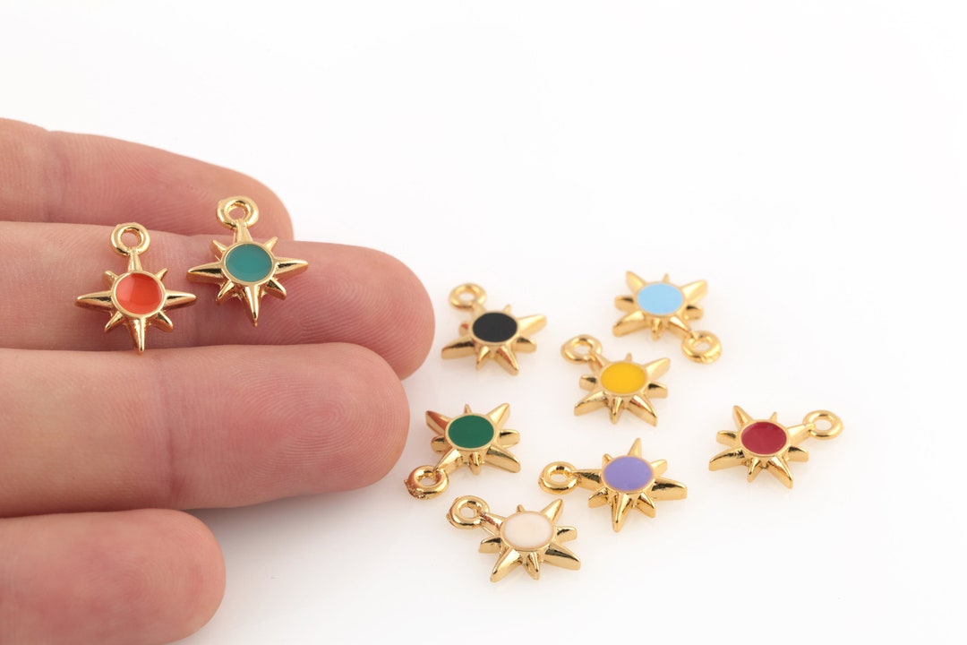 14x18mm 24k Shiny Gold Plated Enamel Compass Charms, Compass Medallion ...