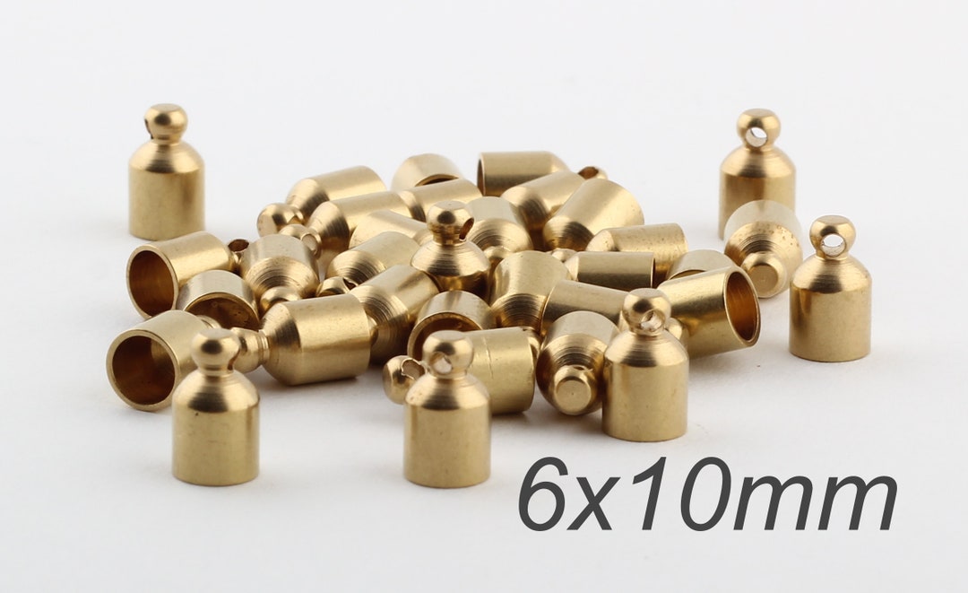 12 Pcs 6x10mm Raw Brass End Cap , Solid Brass End Cap , Cord End , Tube ...