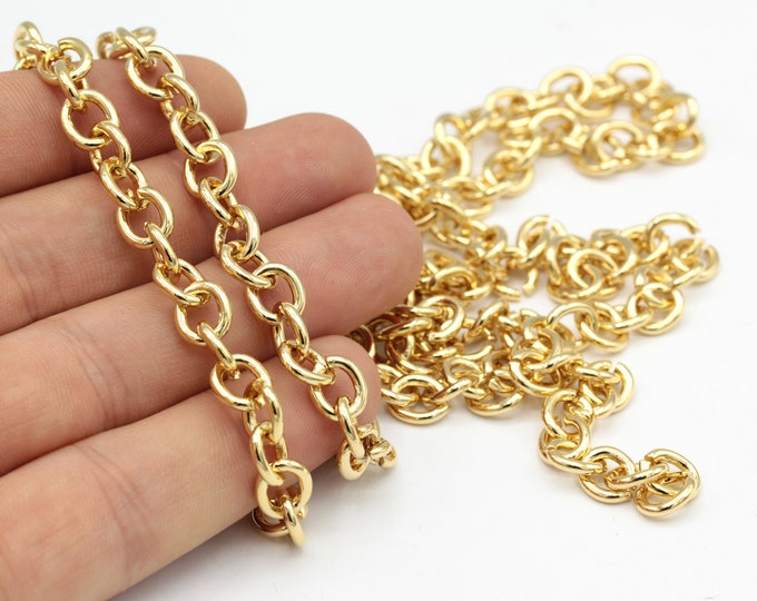 8mm Shiny Gold Plated Round Linked Chains, Gold Rolo Chains, Necklace ...