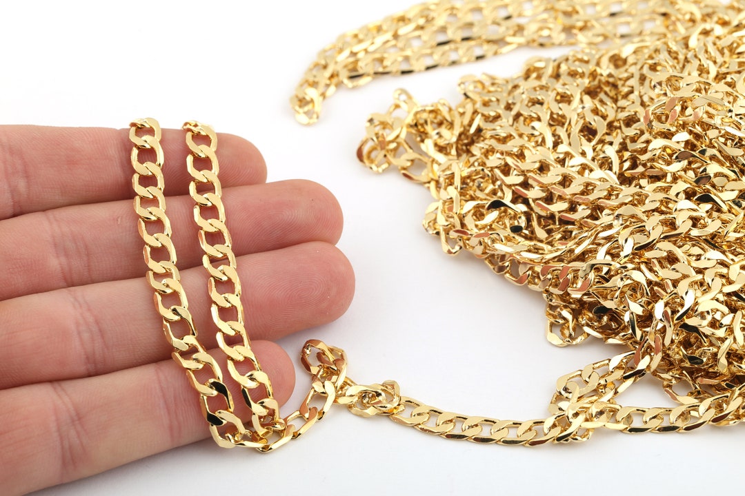 3,3 Feet 24k Shiny Gold Plated Faceted Chain , Curb Chain, Faceted Curb ...