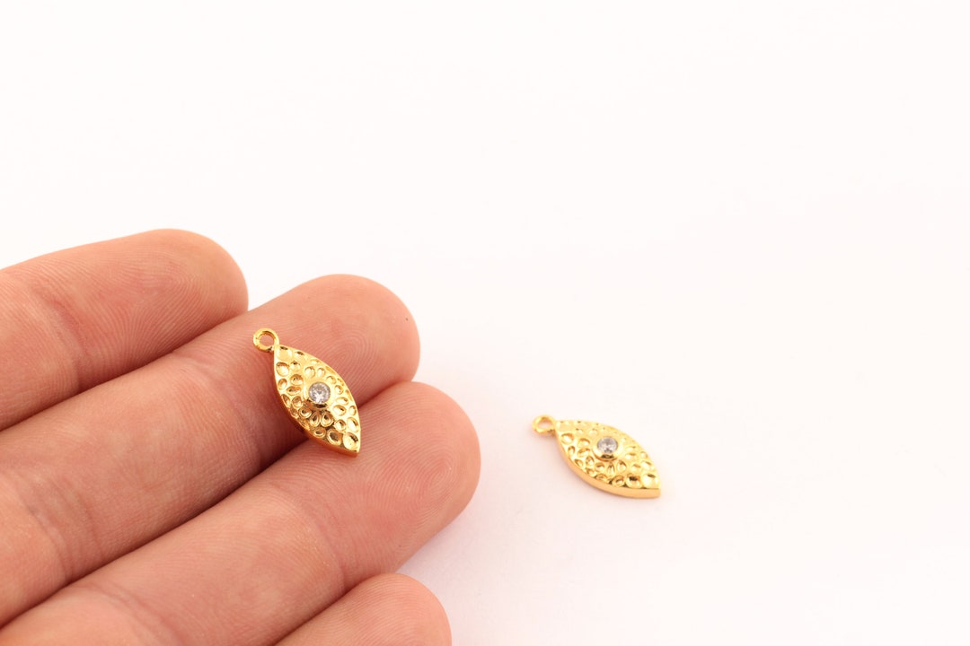 7x18mm 24k Shiny Gold Evil Eye Charms, Evil Eye Necklace, Evil Eye ...