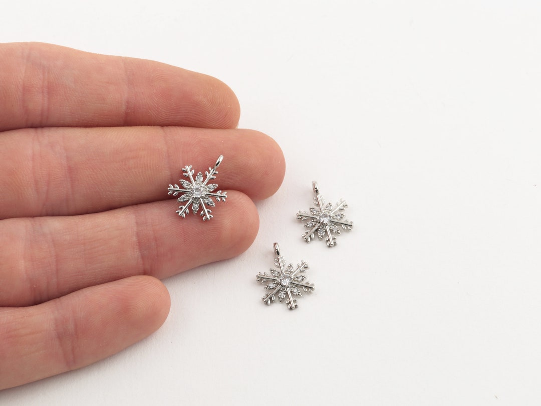 Rhodium Plated Snowflake Charms, Micro Pave Snowflake Pendant, Mini ...