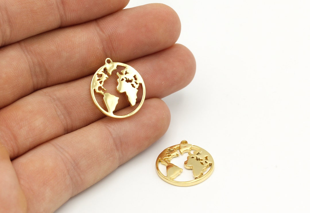 20x22mm 24k Shiny Gold World Map Pendant,earth Pendant, World Map ...