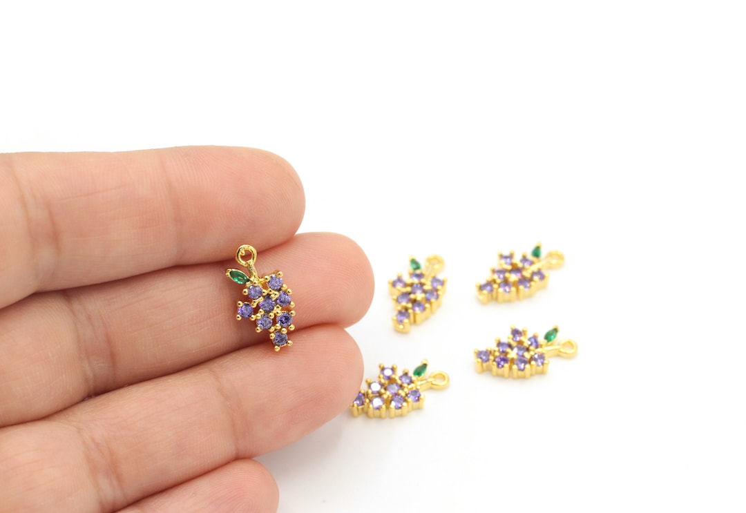 24k Shiny Gold Plated Micro Pave Grape Charms , Gold Grape Pendant, Cz ...