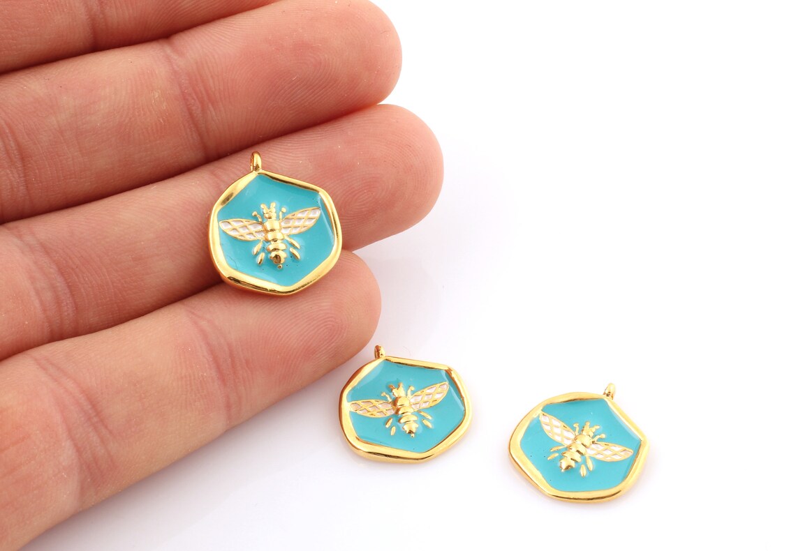 24k Shiny Gold Plated Bee turquoise Bee Necklace Bee - Etsy